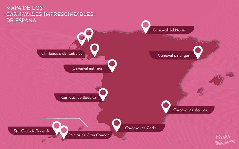 Mapa de los carnavales más importantes de España